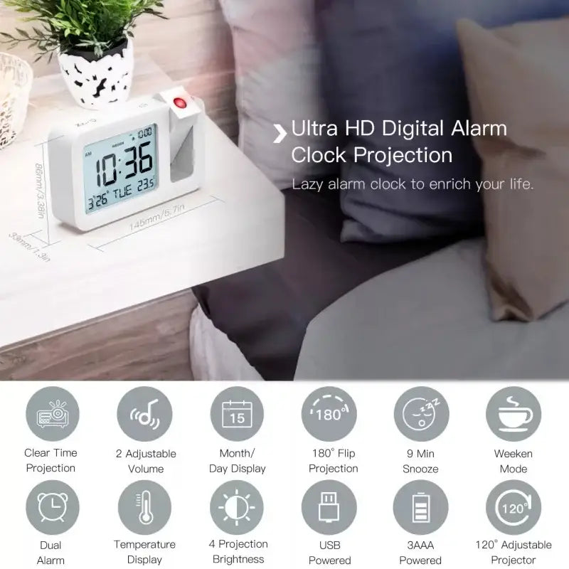Buy Digital Projection Alarm Clock – Rechargeable LED with – Habicare